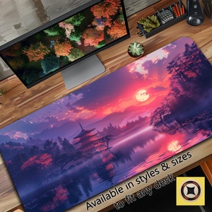 Japanese Lake Sunset Desk Decor - Japanese Desk Decor - Japan Desk Pad ...