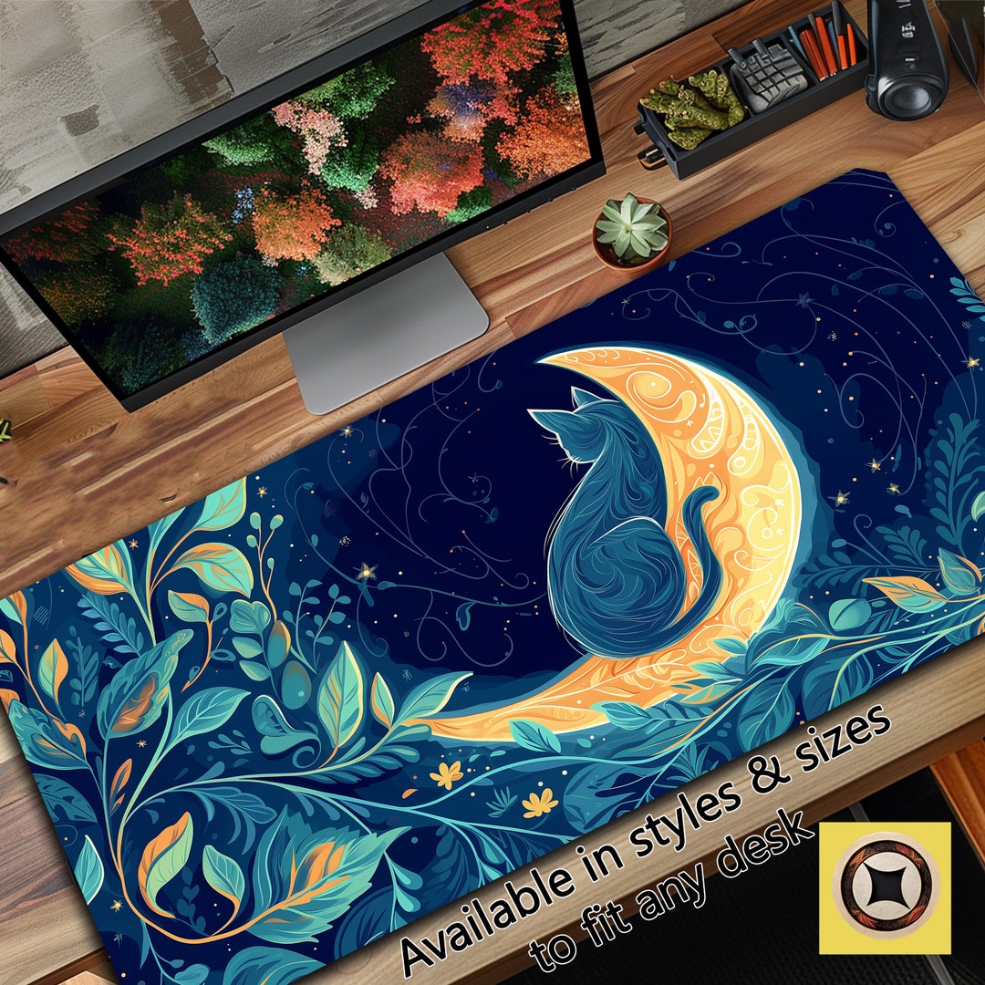 Dreamy Moon Cat Desk Mat, Kawaii Mouse Pad, Cute Mousepad, Aesthetic ...