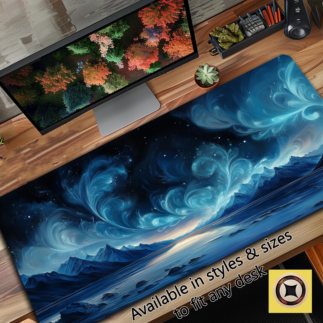 Fantasy Blue Aurora Mountains Desk Decor - Blue Mouse Mat - Artisan ...