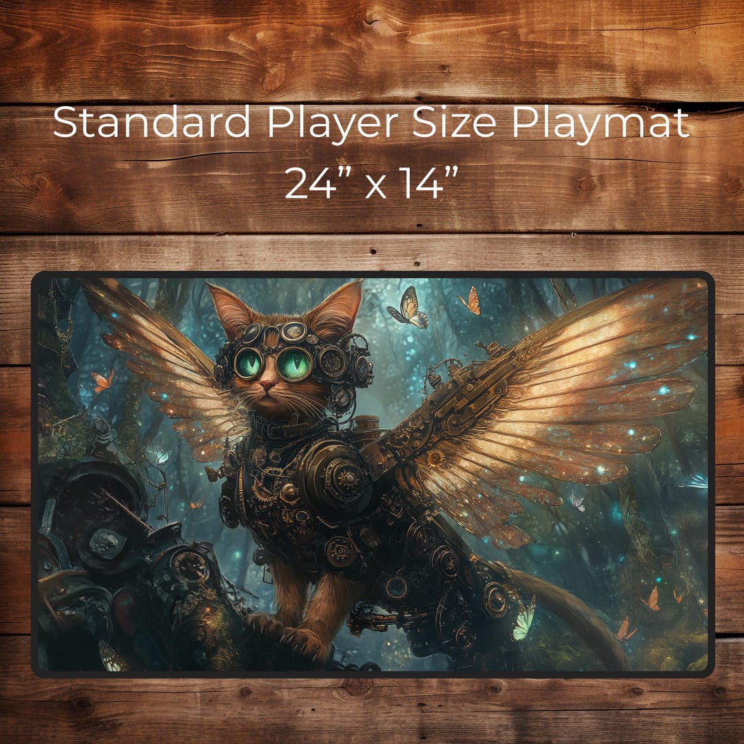 Steampunk Feline Aviator - Gaming TCG Playmat - Fantasy Cat Playmat for ...