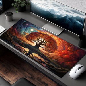 Tree Art Large Gaming Desk Mat, Playmat , Long Mouse Pad, Cute Keyboard ...