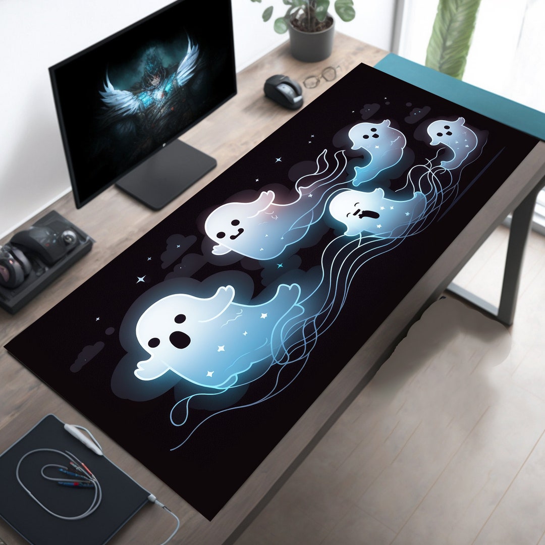 Kawaii Ghosts Desk Mat, Cute Spooky Desk Accessory, Dancing Ghosts ...