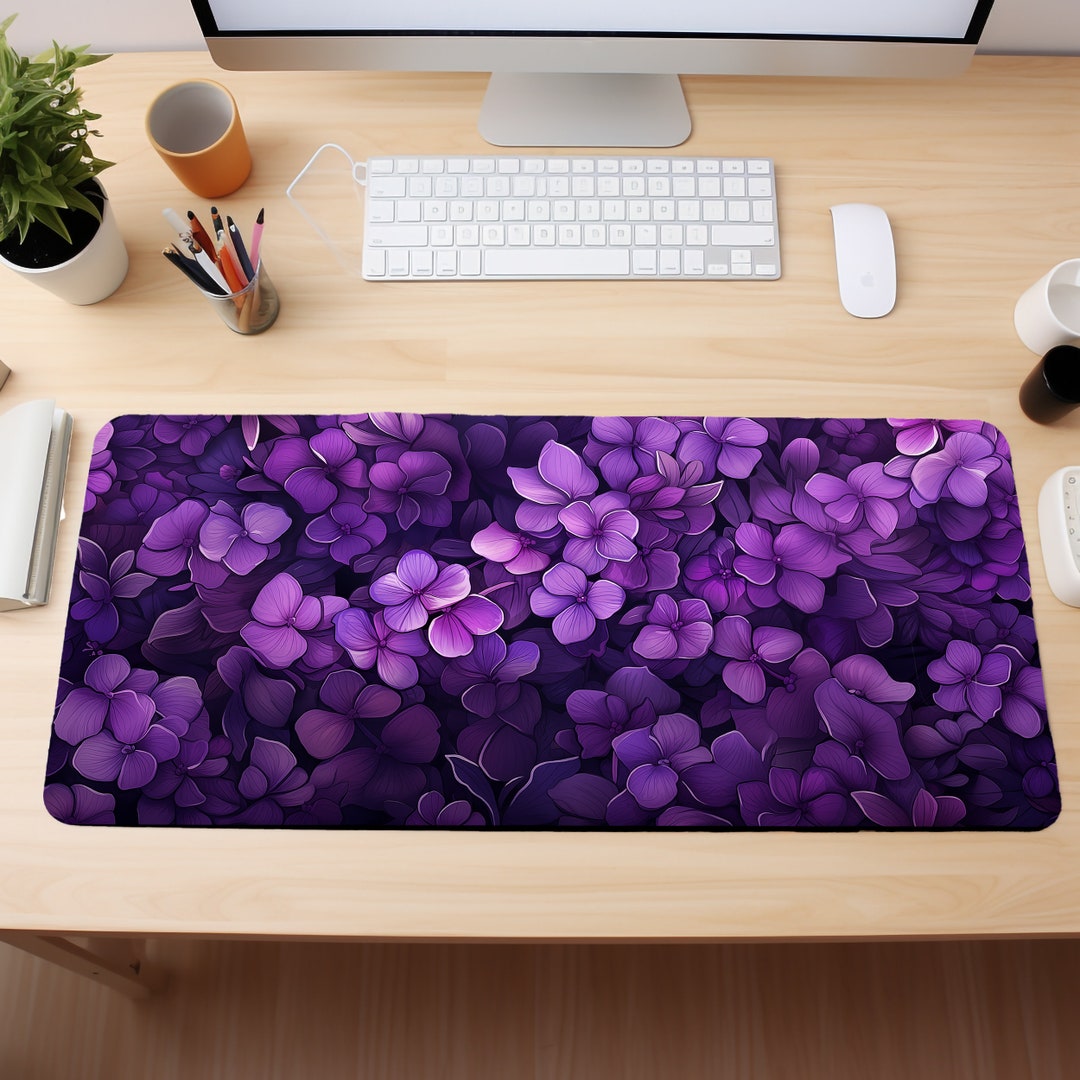African Violet Desk Mat, Floral Mouse Pad, Flowers Mousepad, Purple ...