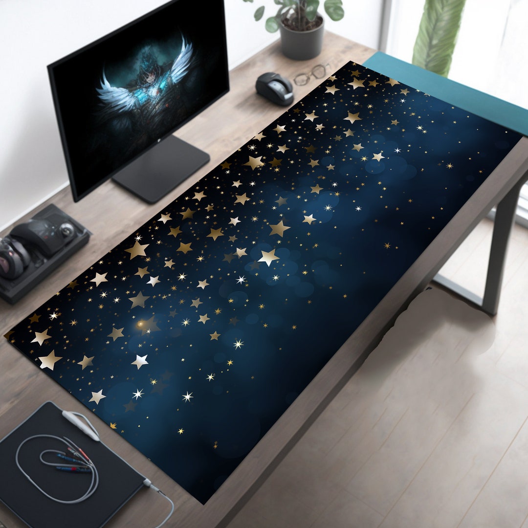 Blue Night Starry Sky Desk Mat, Kawaii Mouse Pad, Cute Mousepad ...