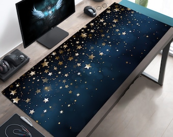 Blue Night Starry Sky Desk Mat, Blue Desk Pad, Kawaii Mouse Pad, Cute ...