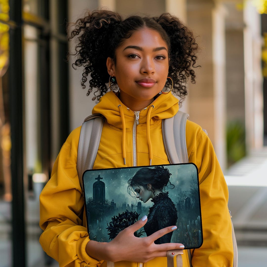 Goth Computer Gear - Goth Laptop Sleeve - Woman in Cemetery With Black ...