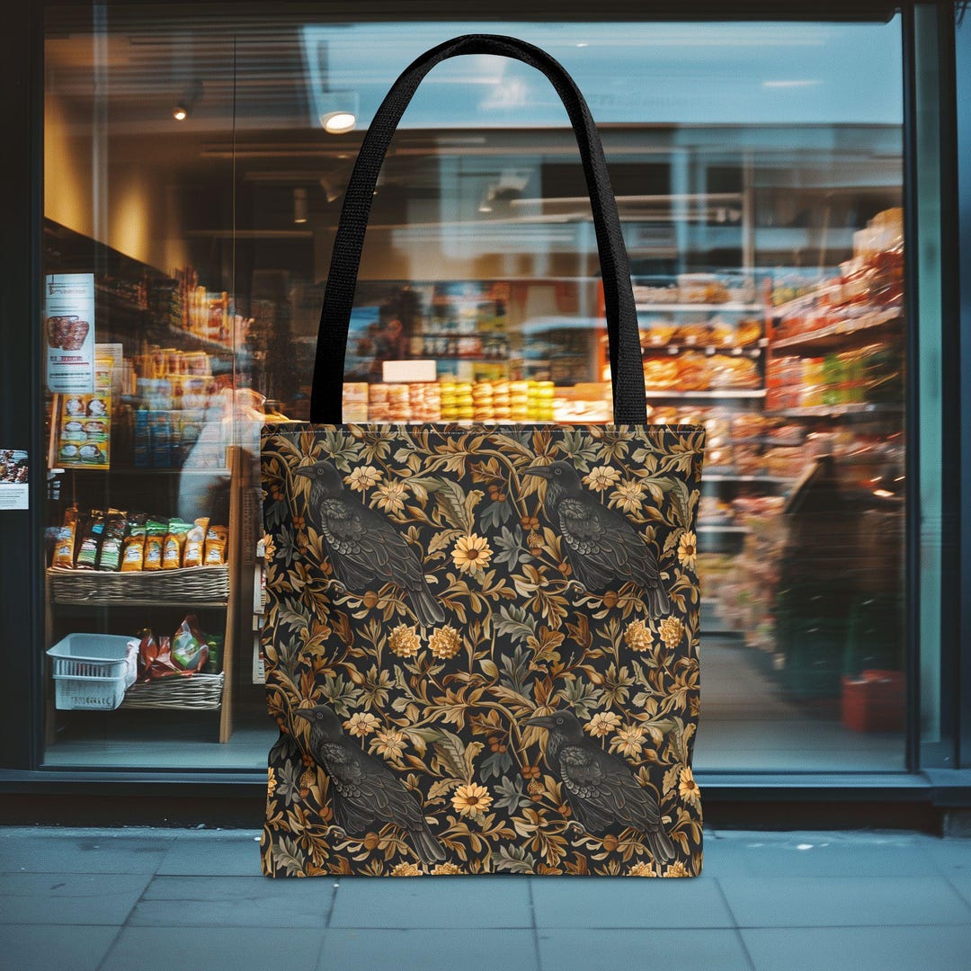 Medieval Floral Crow Tote Bag - Crow Grocery Bag - Medieval Art ...