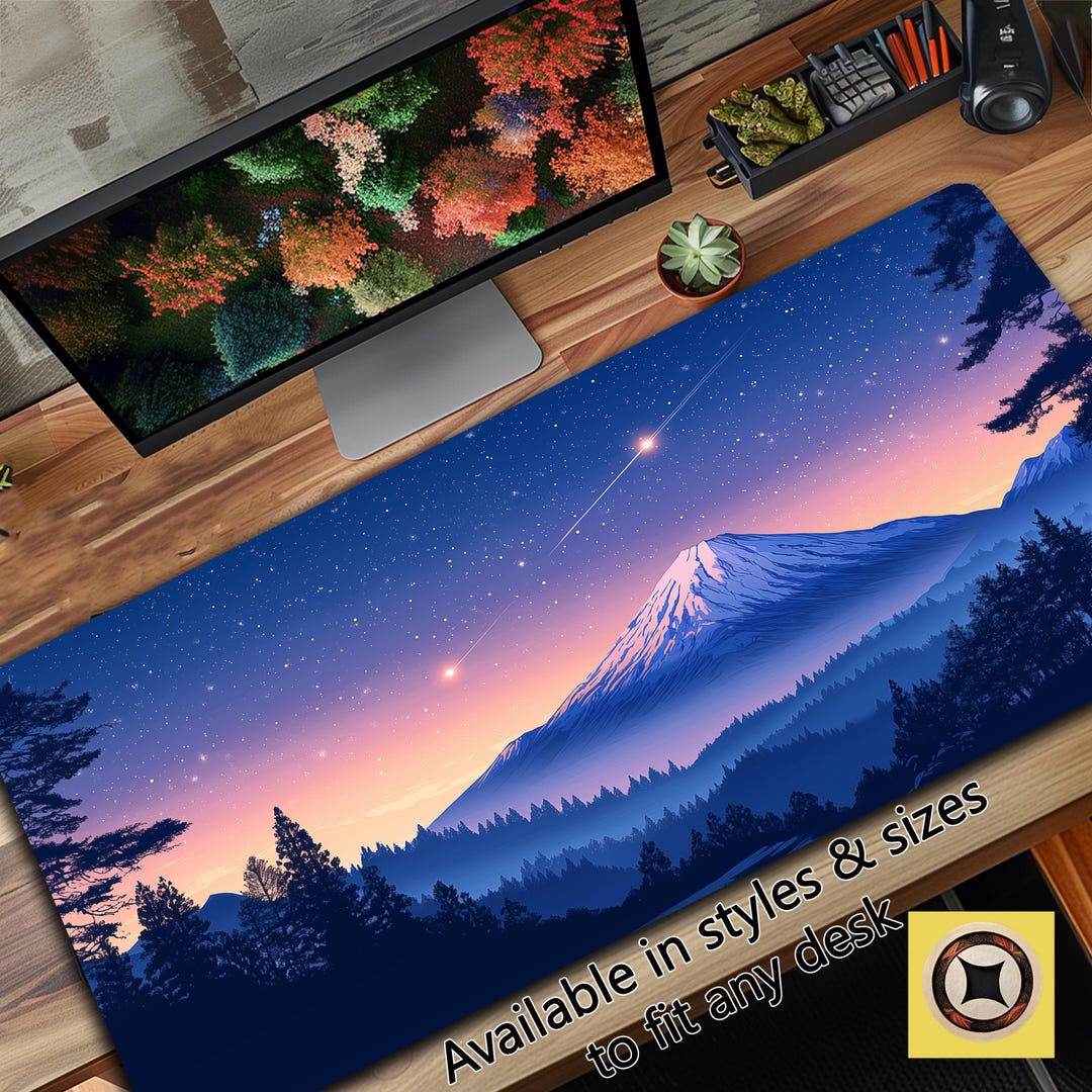 Mount Fuji Playmat - Night Sky Over Japanese Volcano Gaming Play Mat ...