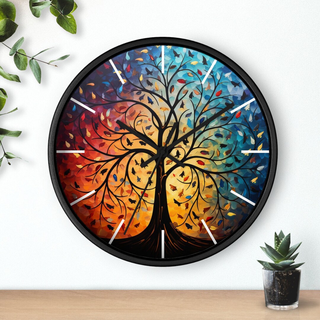 Vibrant Tree Wall Clock, Unique Round Clock, Tree Clock, Living Room ...