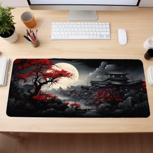 Riverside Japan Full Moon in Black and Red, Long Mouse Pad, Extra Large ...