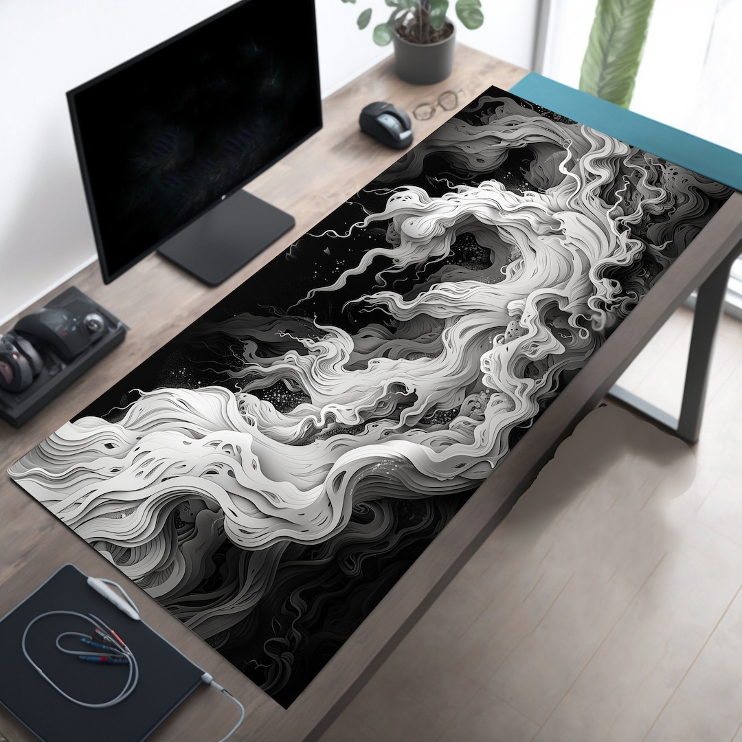Black and White Aesthetic Desk Mat, Black Desk Decor, Monochrome ...