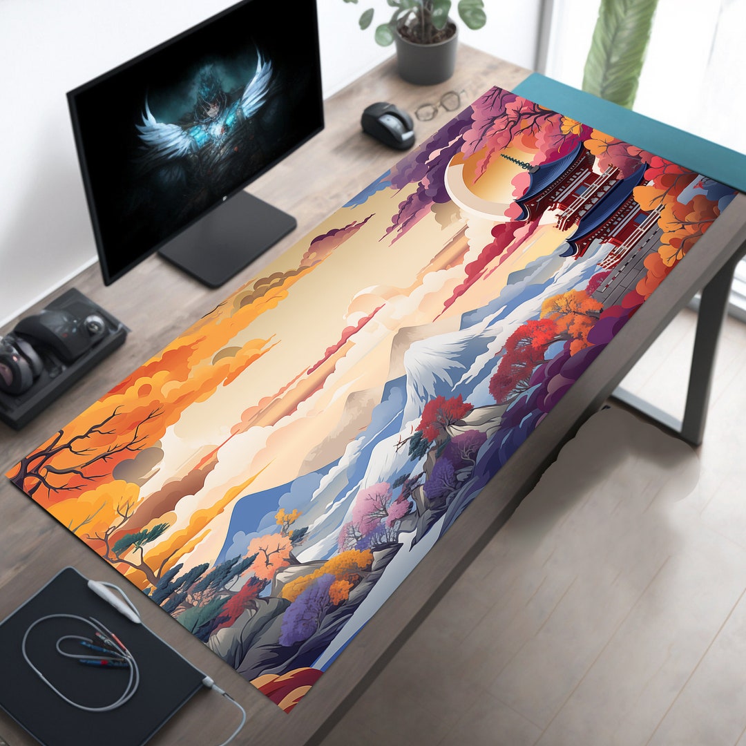 Colorful Japanese Mousepad, Temple Mouse Pad, Mt Fuji Desk Mat, Japan ...