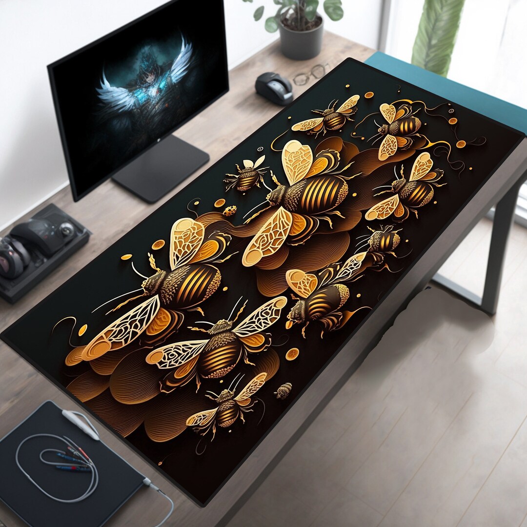 Bumble Bee Art Desk Mat Bee Mousepad Cute Mouse Pad XXL Insect Desk Pad ...