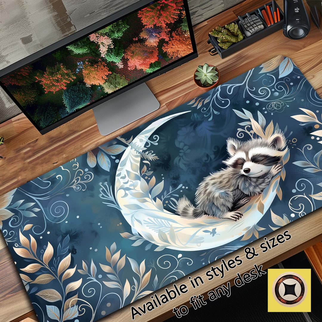 Cute Baby Racoon Sleeping on the Moon, Cute Desk Decor, Kawaii Desk ...