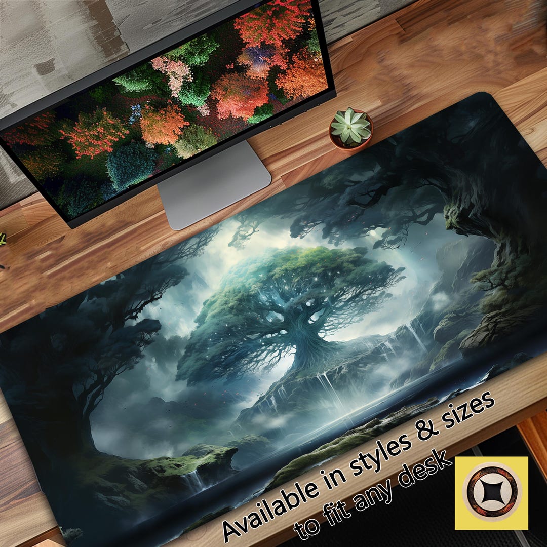 Gaming Playmat Desk Mat - Fantasy Cave and Ethereal Tree - Oversized ...