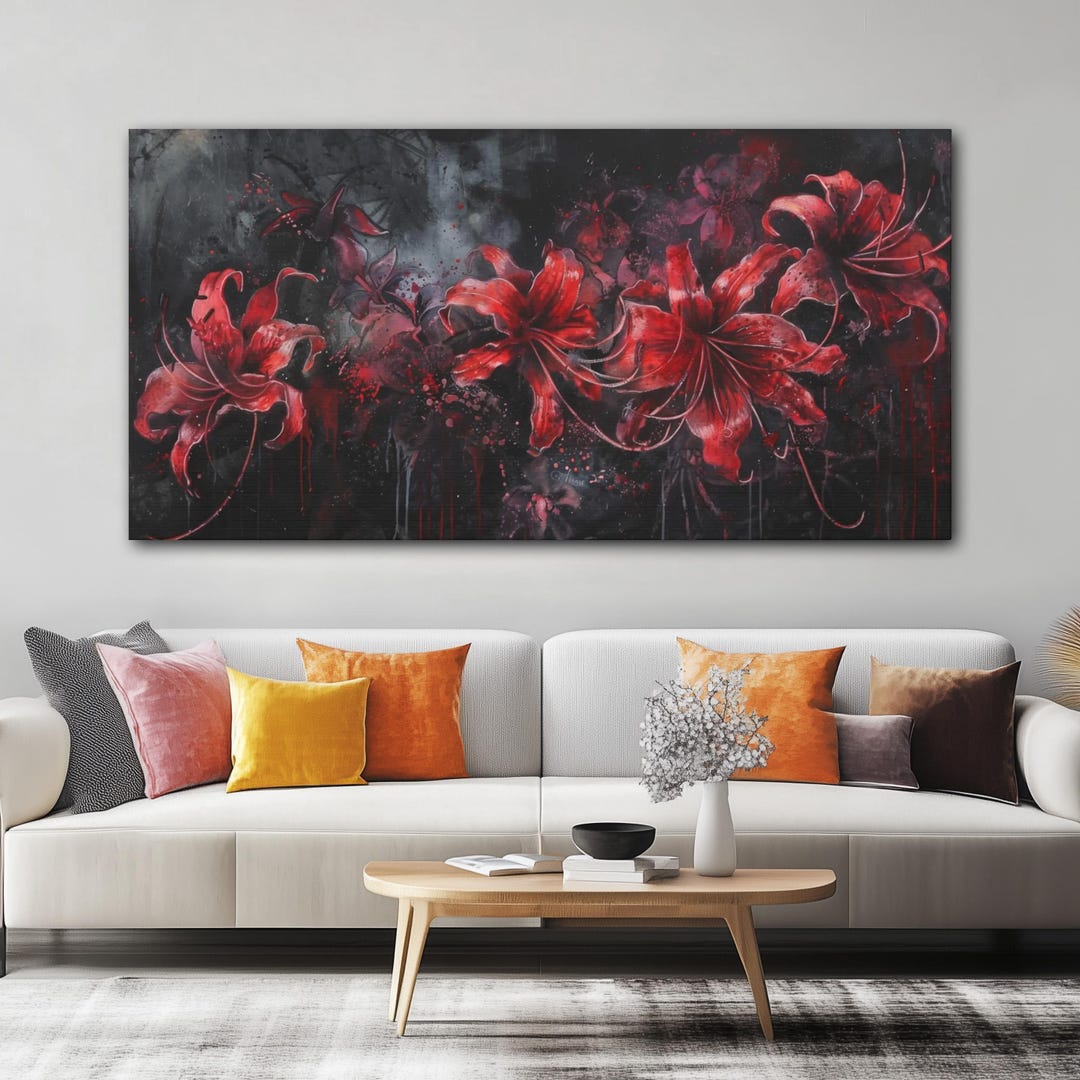 Gothic Red Spider Lilies Large Horizontal Canvas Wall Art - Gothic ...