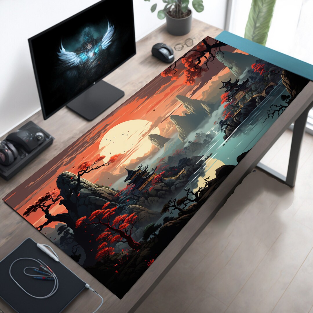 Japanese Sunset Desk Mat, Japan Gaming Setup, Large Game Table Decor ...