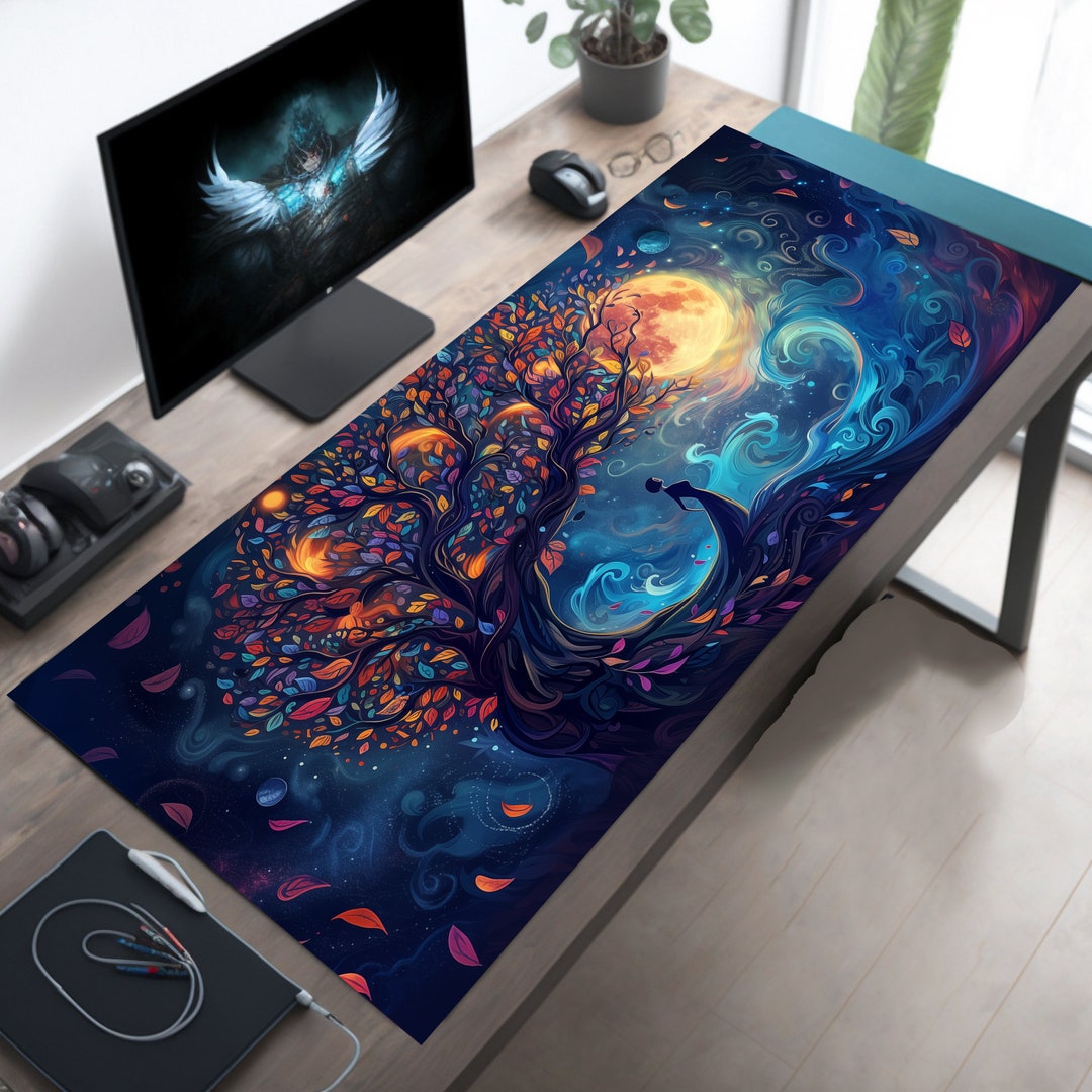 Dreamy Full Moon Tree Art, Gaming Desk Mat, Gamer Gift, Card Game ...