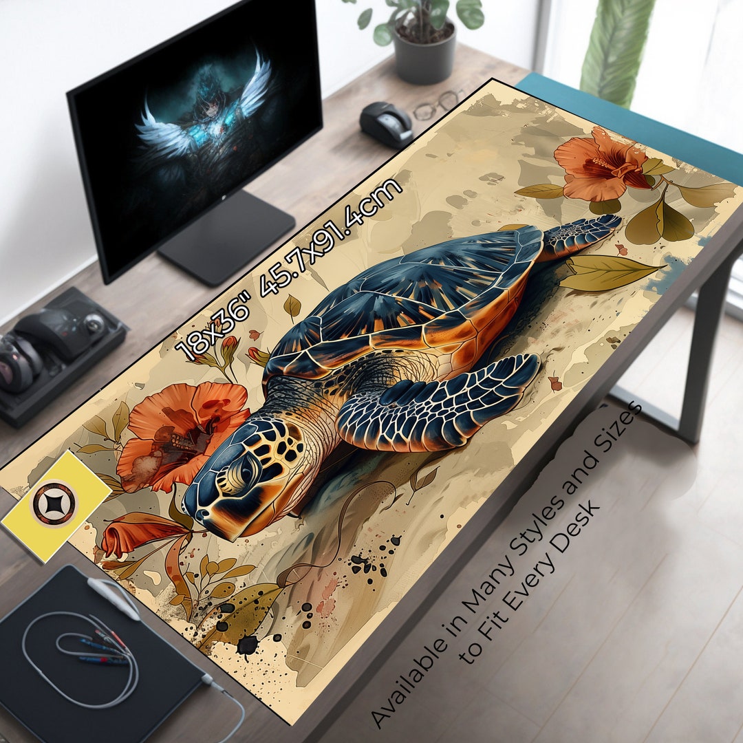 Sea Turtle on Beach Desk Pad - Sea Turtle Deskmat - Ocean Gaming Mat ...