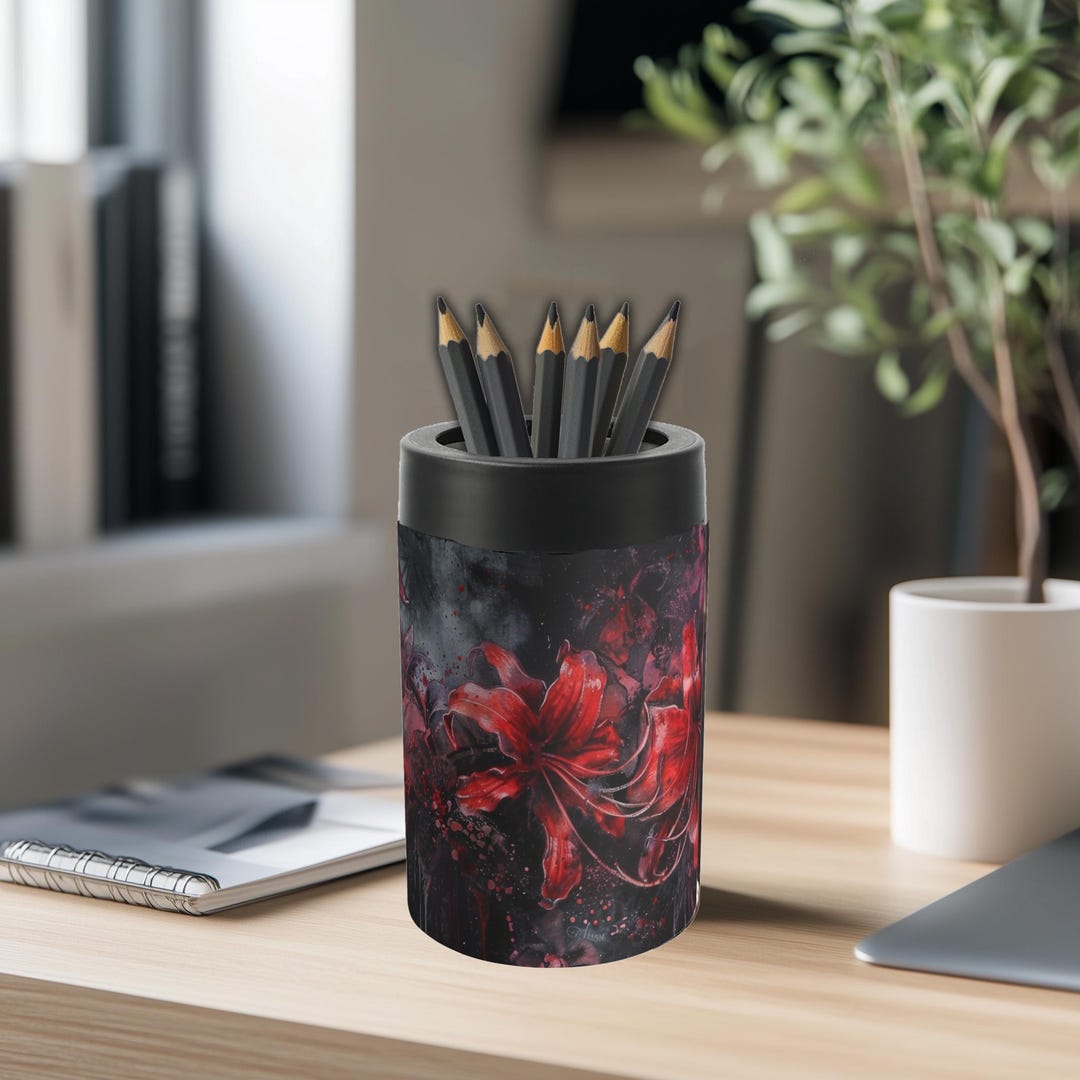 Gothic Red Spider Lilies Cute Pencil Holder for Desk Storage - Goth Pen ...