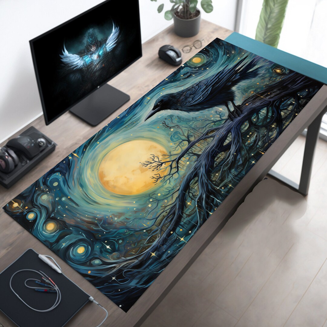 Timeless Crow Desk Mat Mousepad Xl, Goth Desk Decor, Goth Gifts, Crow ...