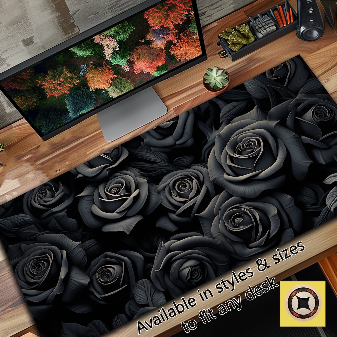 Matte Black Roses Desk Mat, Goth Desk Pad, Gothic Mousepad, Dark ...