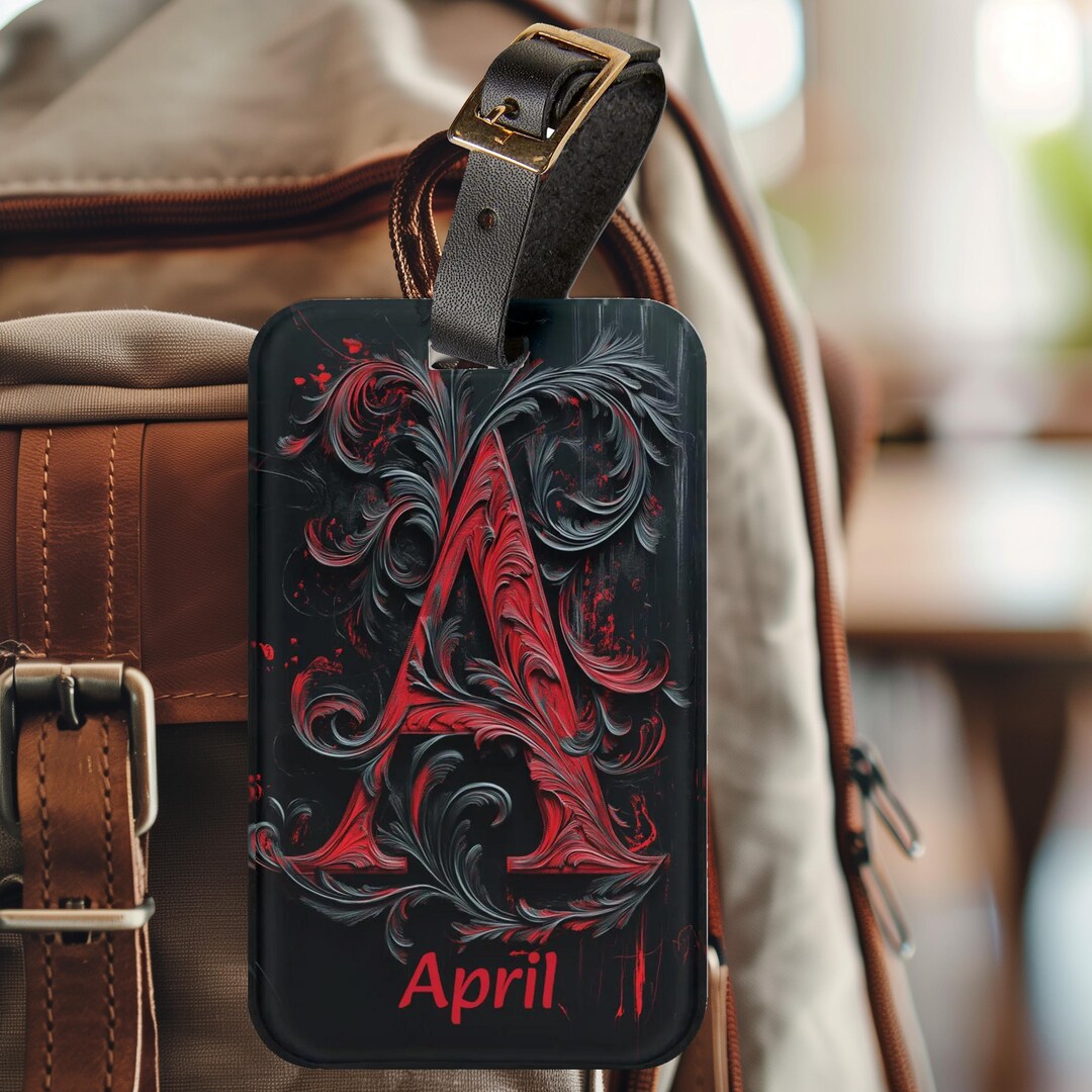 Personalized Gothic Monogram Bag Tag in Black and Red - Diaper Bag Tag ...