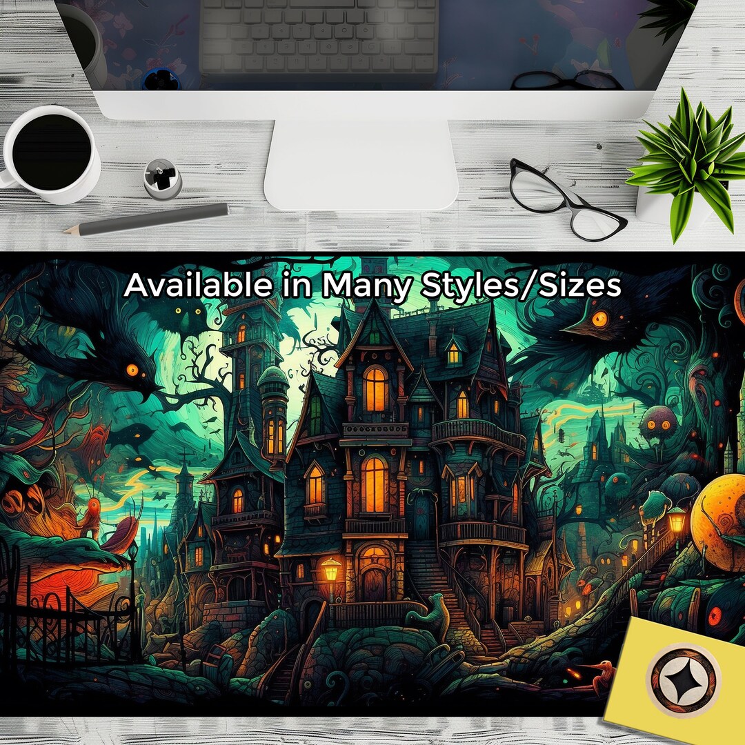 Macabre Scary Mansion Desk Mat, Edgar Allan Poe Inspired Desk Pad ...