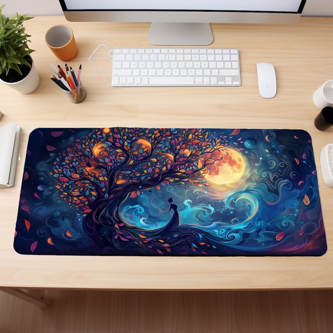 Dreamy Full Moon Tree Art, Gaming Desk Mat, Gamer Gift, Card Game ...