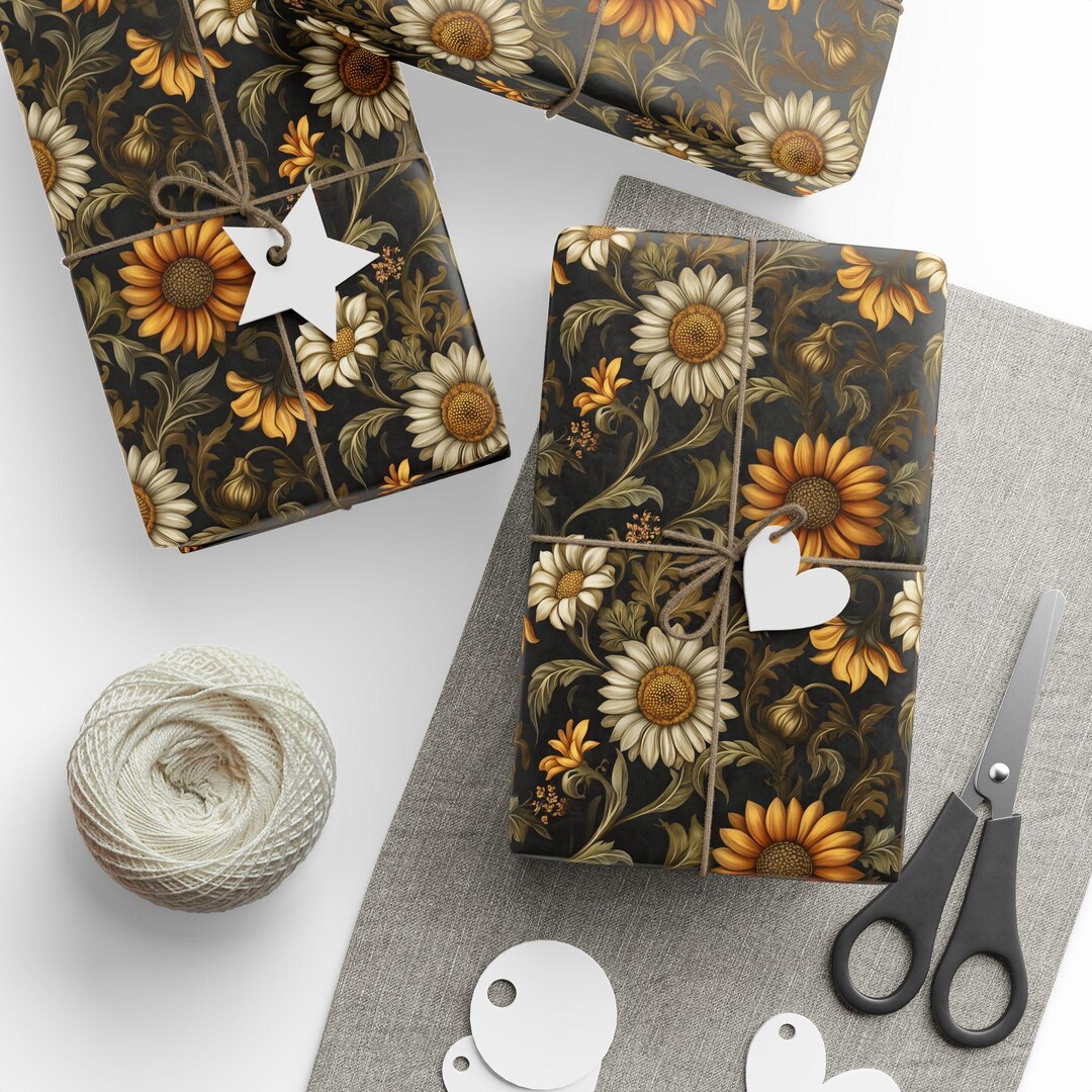 Medieval Old World Sunflowers Wrapping Paper for Christmas, Birthday or ...