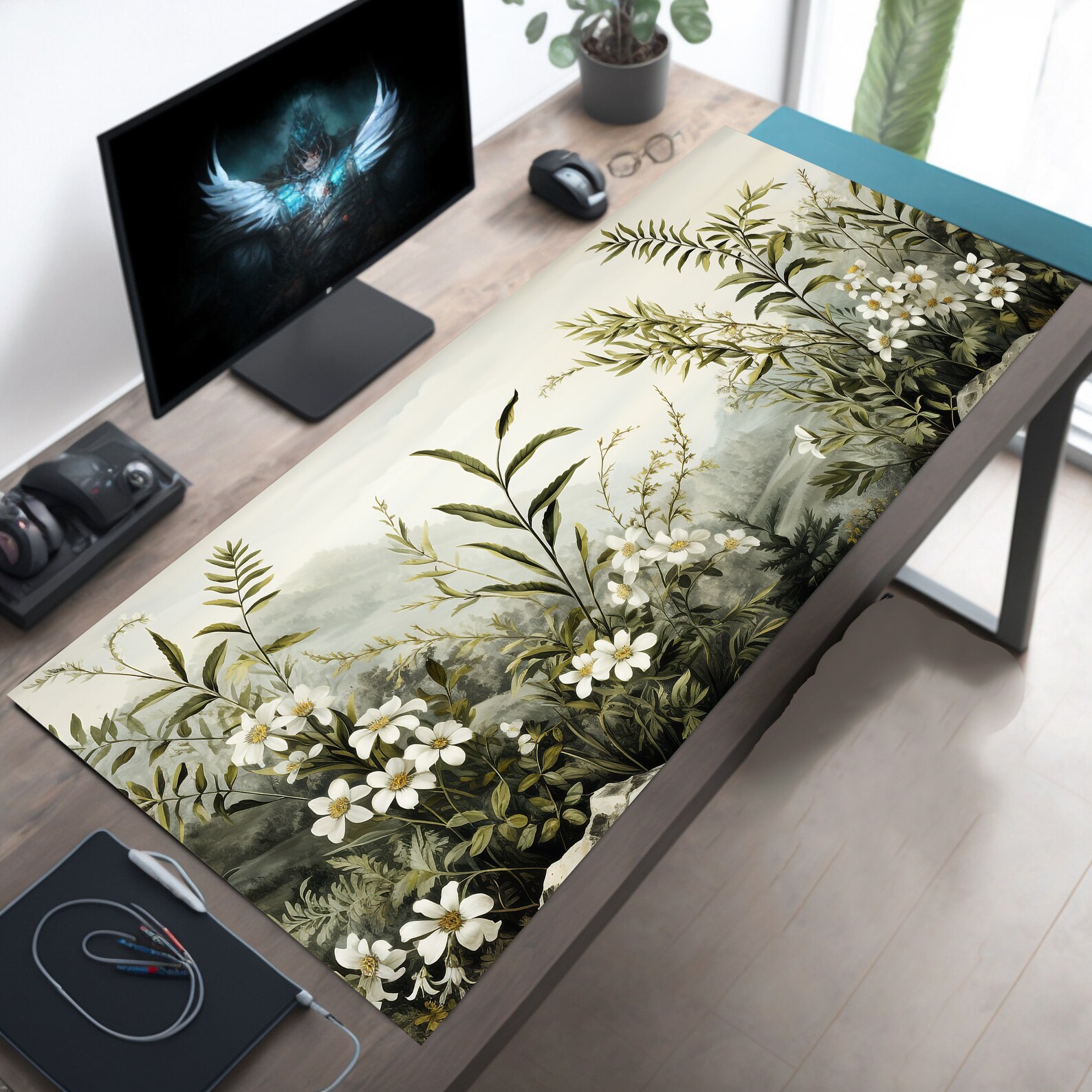 Misty Mountain Desk Mat, Cottagecore Mousepad, Floral Desk Mat, Large ...
