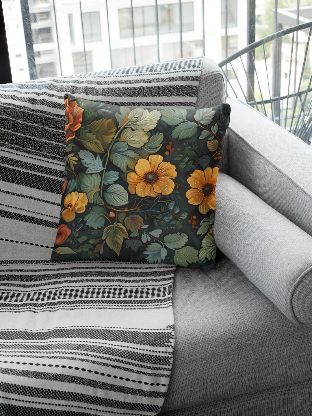 Old World Style Cottagecore Throw Pillow - Cute Floral Square Accent ...