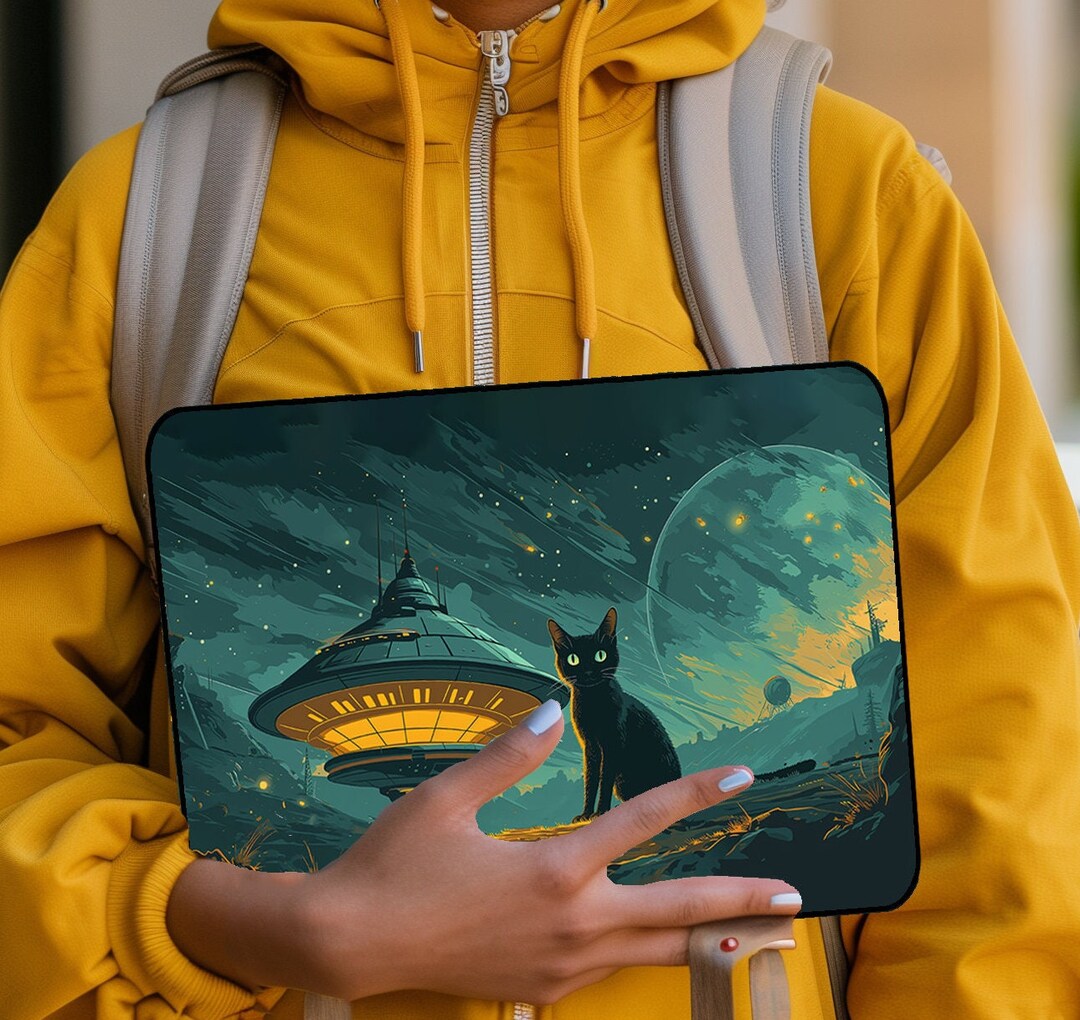 UFO Cat Cute Laptop Sleeve, Cat Tablet Case, Notebook Tote Bag, Cat ...