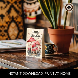 Whimsical Cute Mushrooms Happy Birthday Card, Mushroom Birthday Card ...