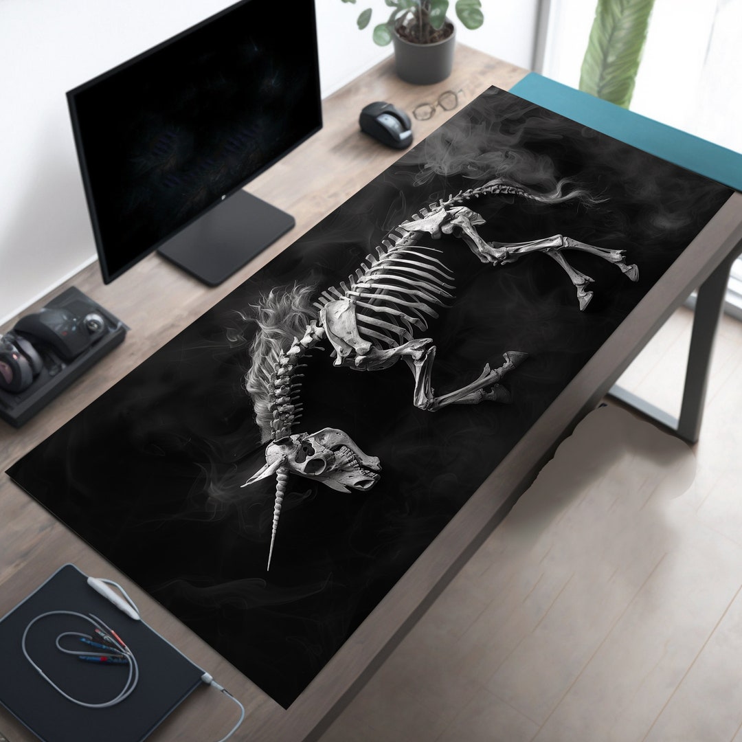 Unicorn Skeleton Dark Academia Desk Decor, Fantasy Gaming Desk Mat ...