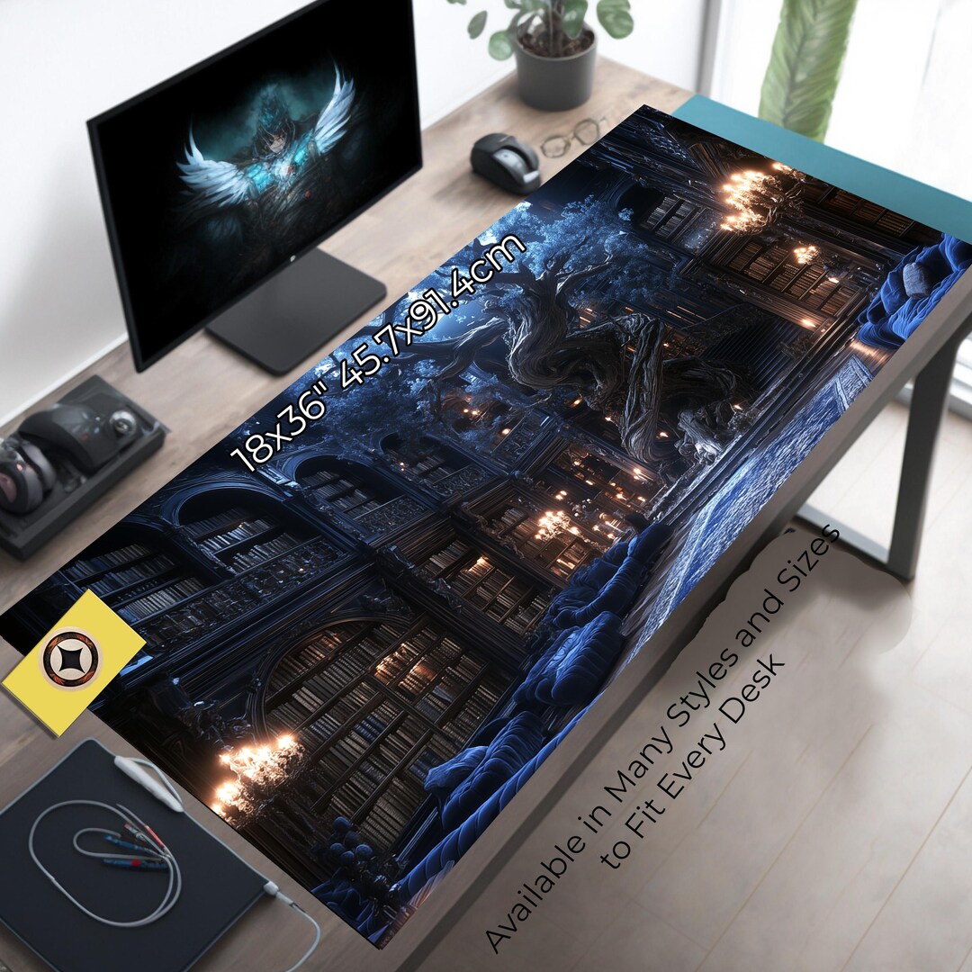 Fantasy Library Desk Mat - Nerdy Desk Pad - Bookish Gamer Deskmat XL ...