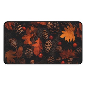 Fall Leaves and Pine Cones Desk Mat, Aesthetic Desk Mat, Cute Desk Mat ...