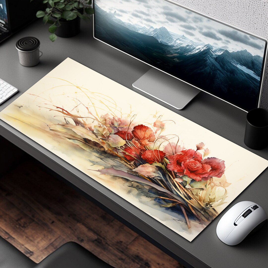 Watercolor Flowers Desk Mat, Water Color Desk Pad, Floral Mousepad XL ...