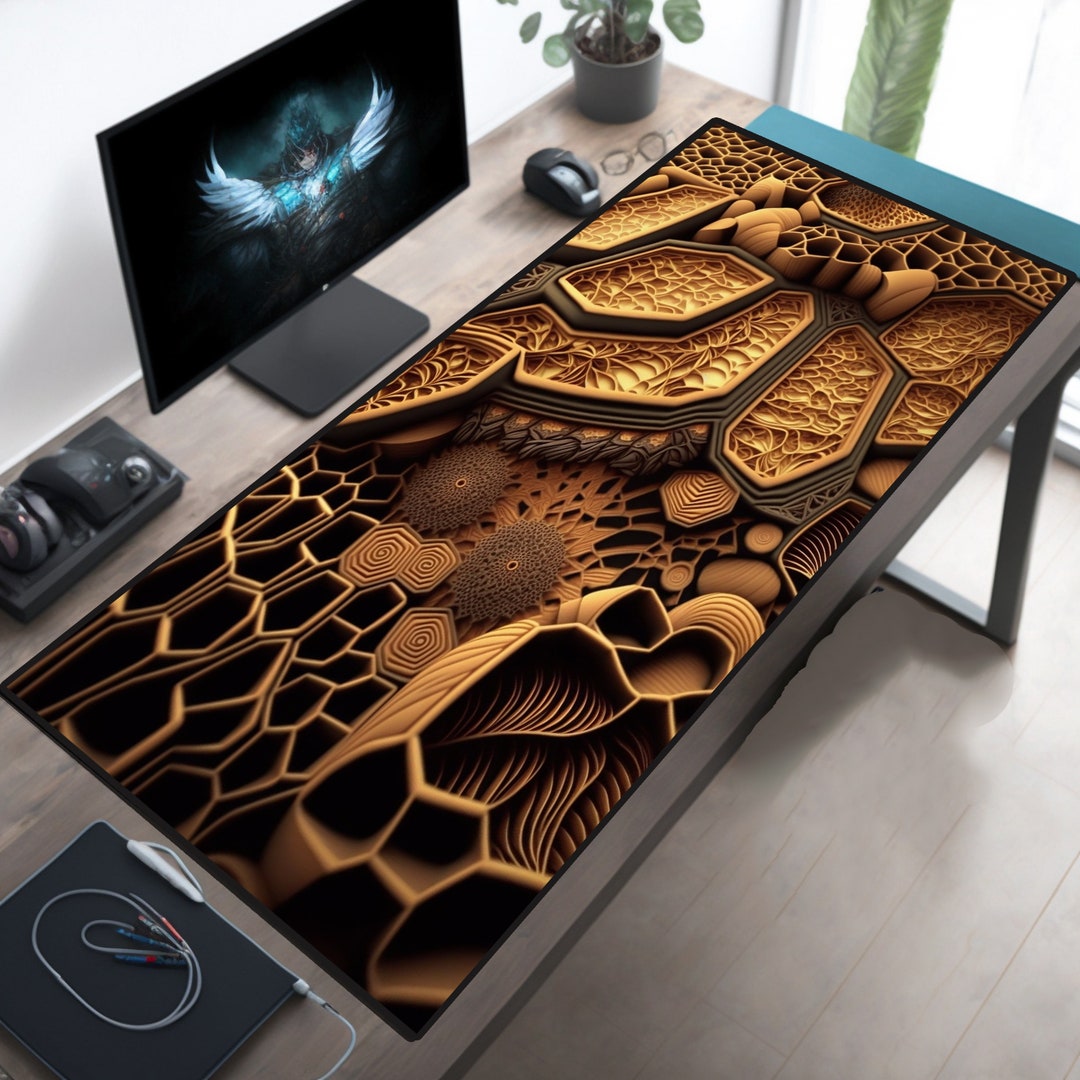 Aesthetic Mousepad, Cute Mouse Pad, Honeycomb Desk Mat, Golden Desk Pad ...