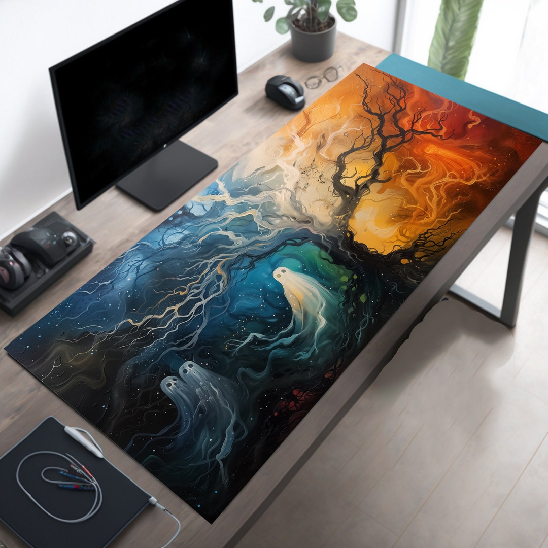 Spooky Tree Desk Mat With Ghosts Mouse Pad XL, Gaming Desk Decor ...