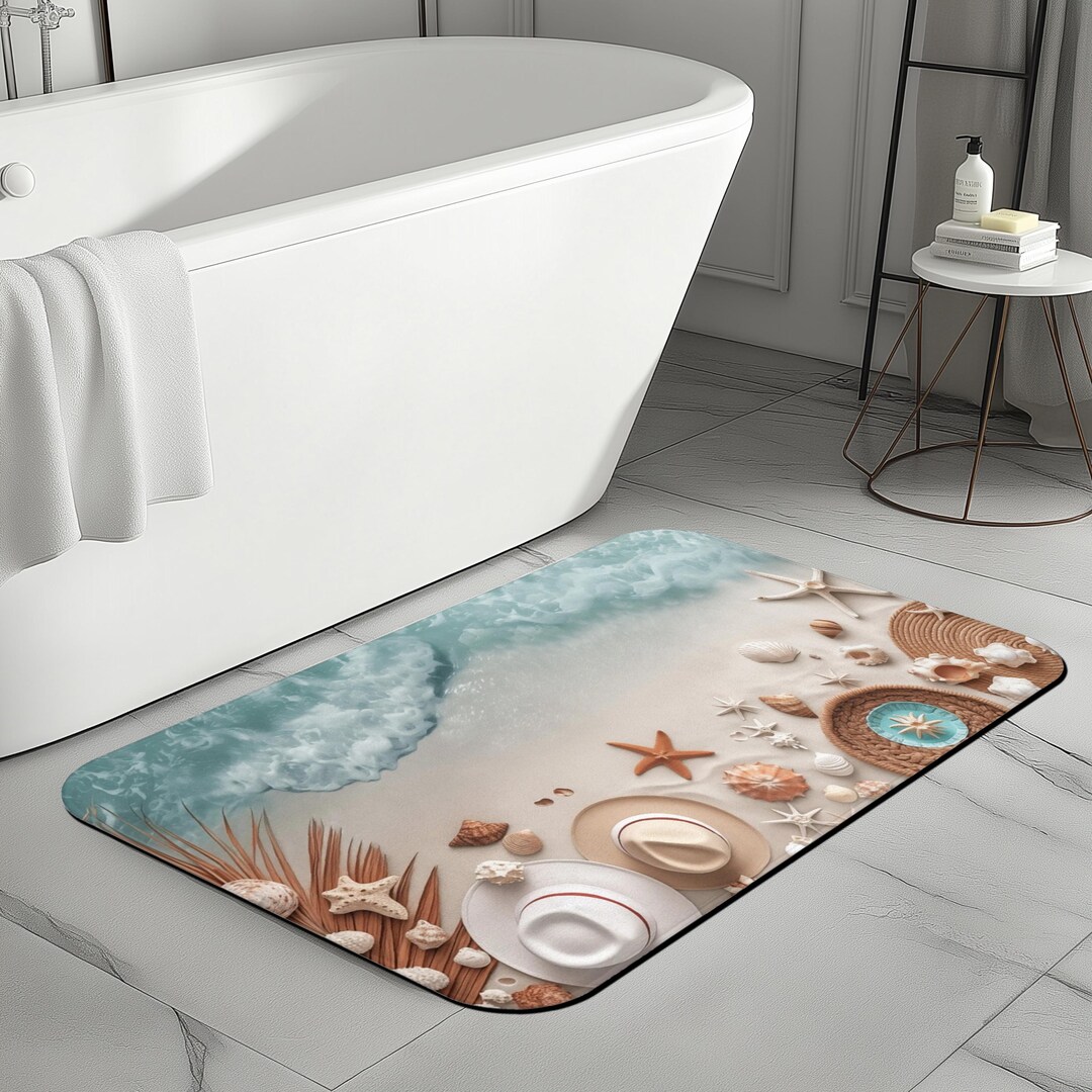 Boho Beach Bath Mat, Beach Home Decor, Beachy Bath Mat, Ocean Bath Rug ...