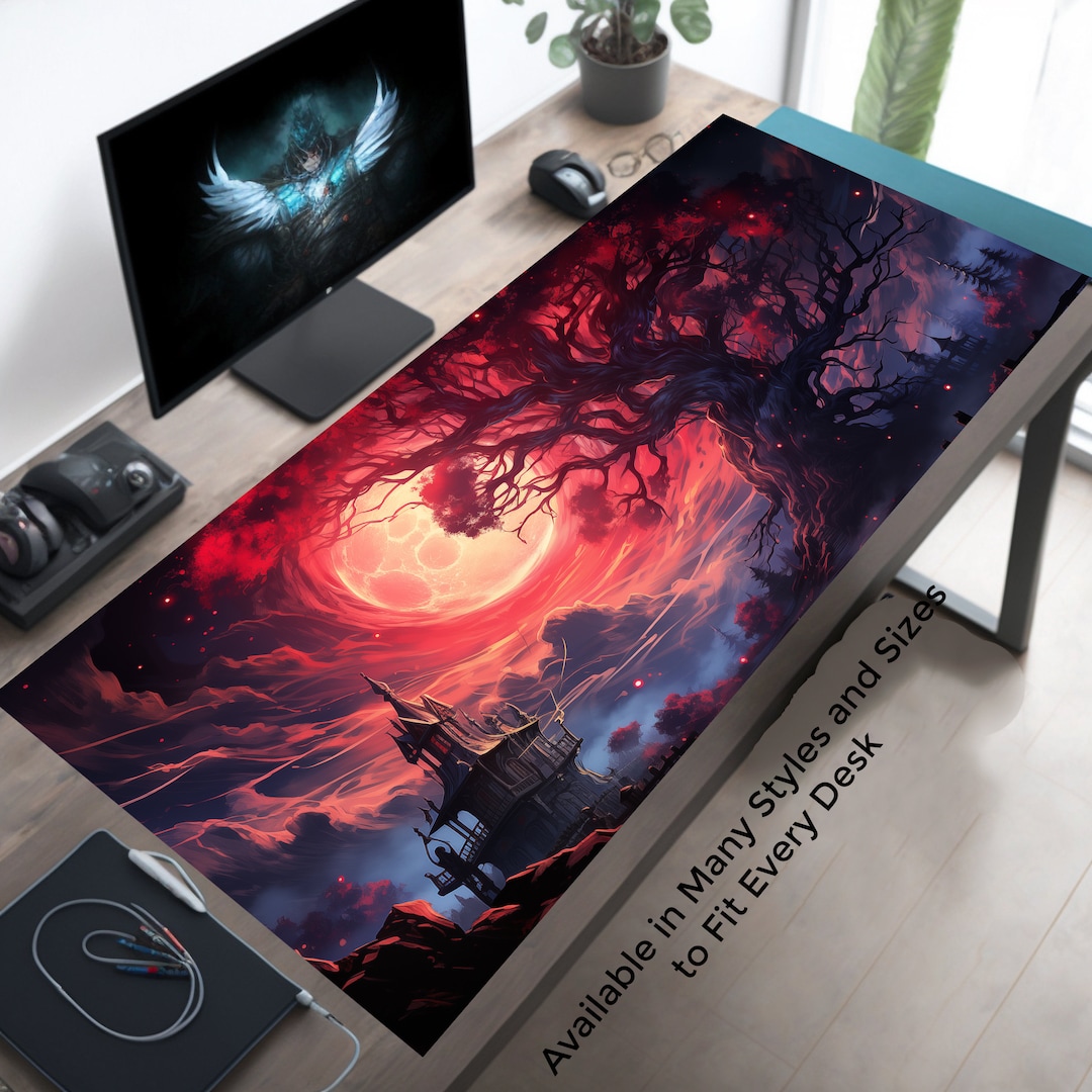 Twisted Red Midnight Gaming Deskmat XL, Game Table Decor, Red Playmat ...