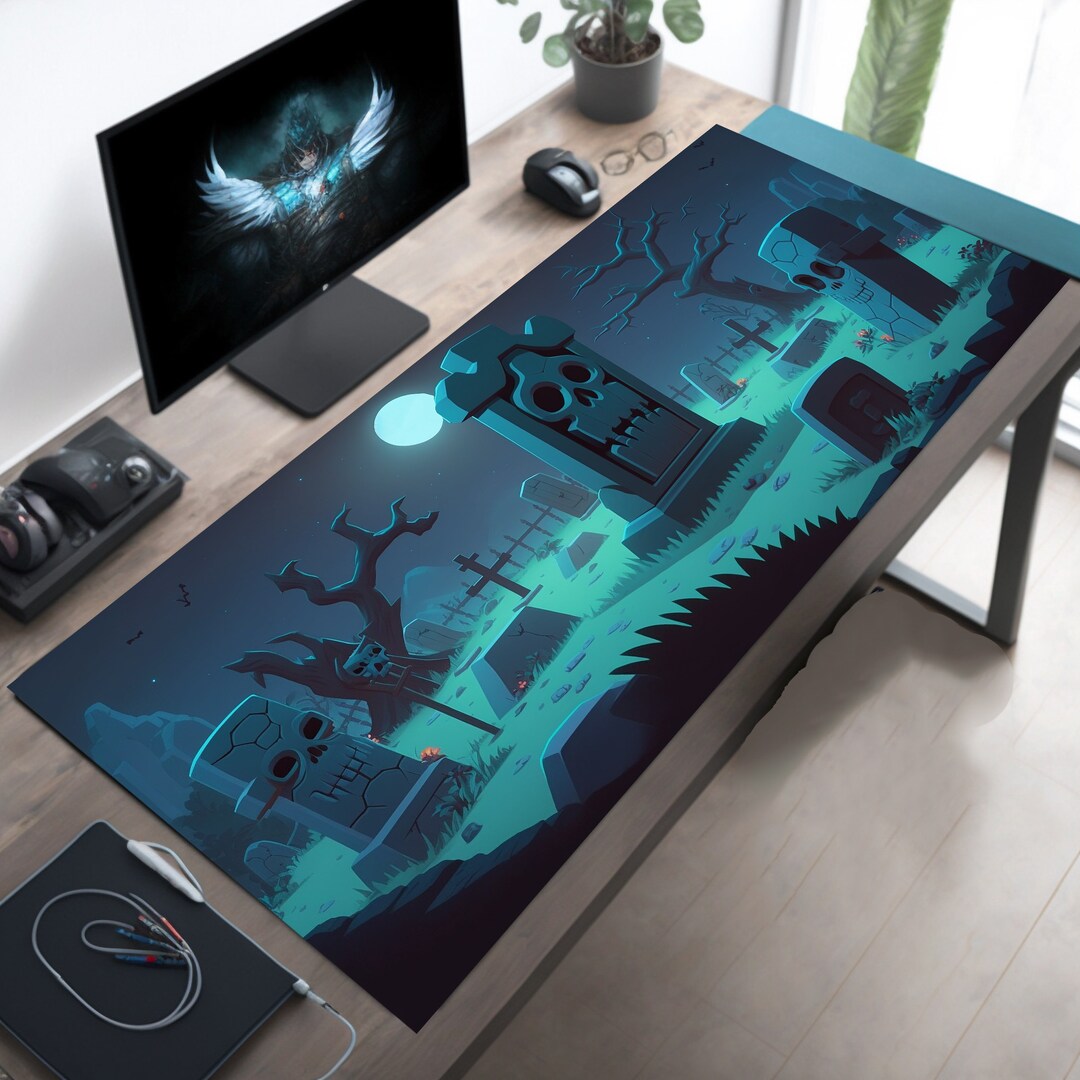 Kawaii Goth Desk Mat Cute Graveyard Desk Scary Desk Pad Mousepad Kawaii ...