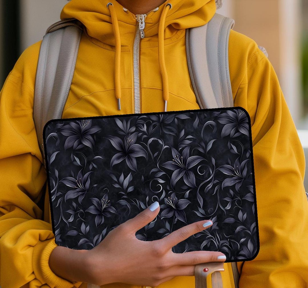 Cute Floral Goth Computer Gear - Goth Laptop Sleeve - Black Lilies ...