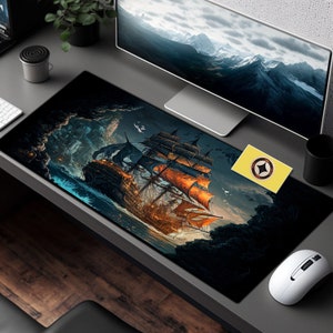 Desk Mat, Fantasy Pirate Ship Large Mouse Pad, Cute Gaming Desk Pad ...