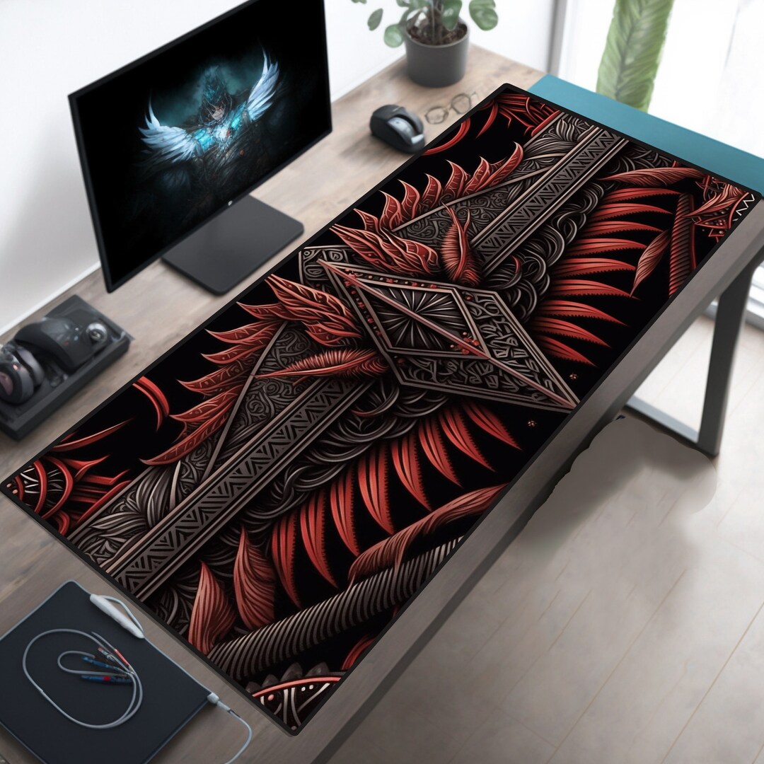 Gothic Abstract Mousepad Dark Red and Black, Large Gaming Desk Mat ...