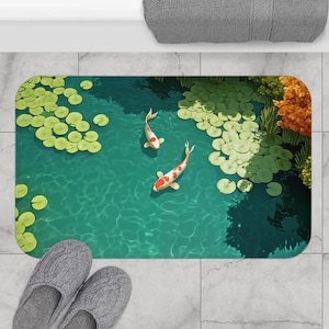 Lovely Serene Koi Fish Pond Bath Mat / Kitchen Floor Mat / Entryway Mat ...