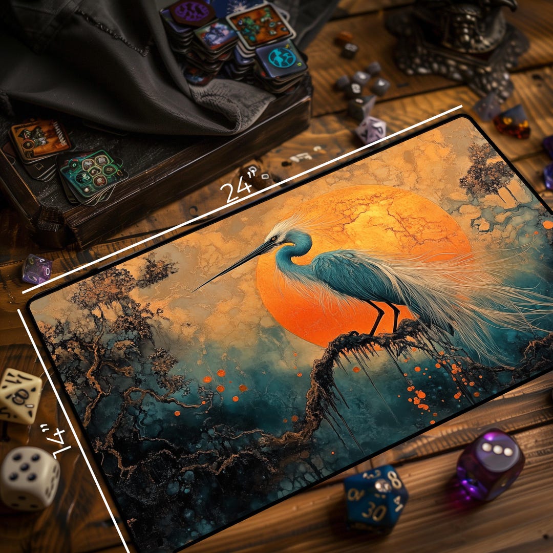 Dawn of the Mystical Heron Playmat for TCG Gamers PC Gamers Mat DND ...