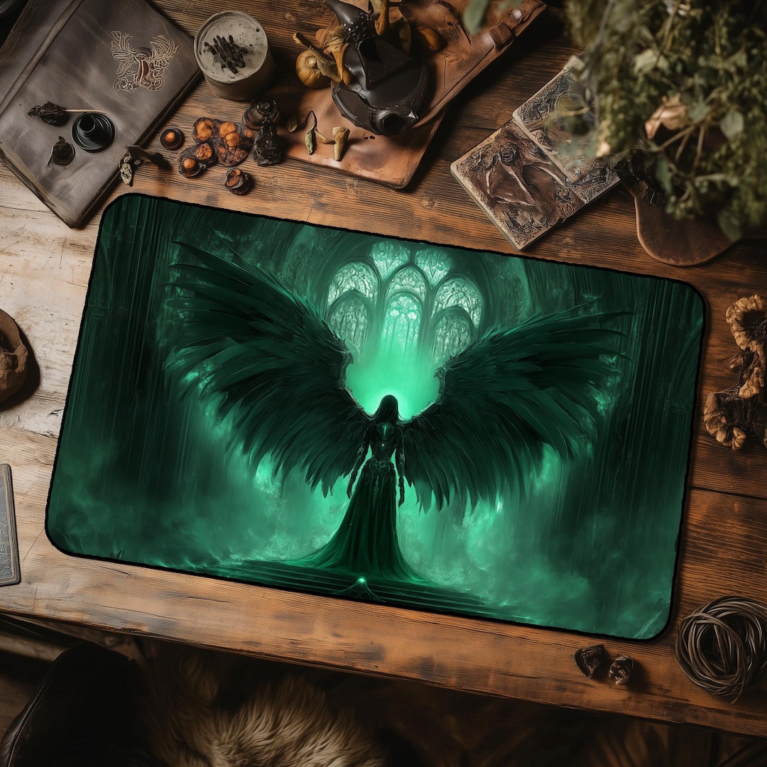 Emerald Angel of Shadows - Gothic Fantasy Angel Playmat in Green and ...
