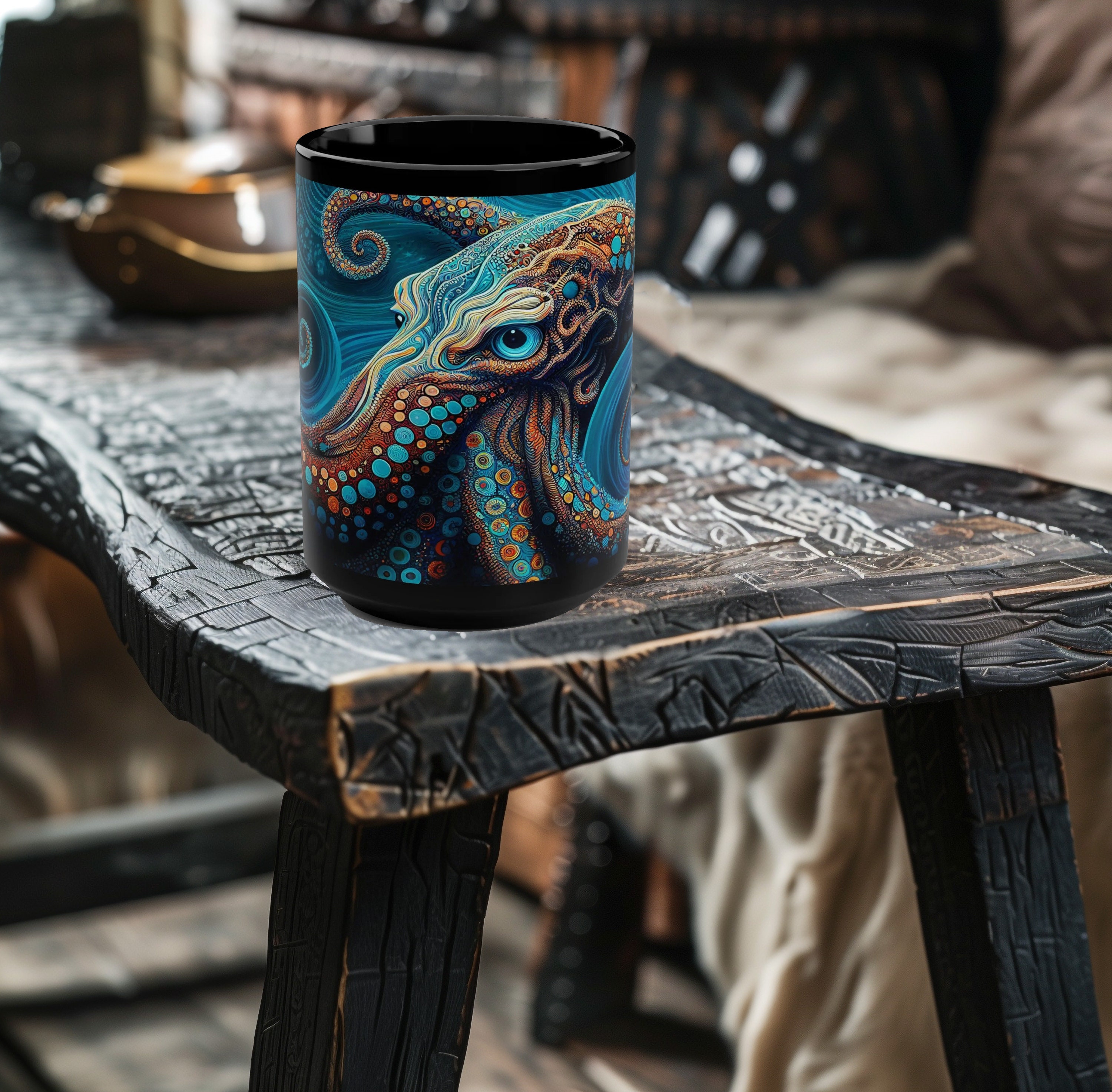 Epic Fantasy Octopus 15oz Mug, Octopus Mug, Dazzling Colors, Orange ...